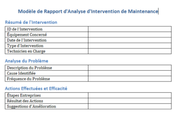 Techniciens Maintenance Industrielle : Rapport d'Intervention