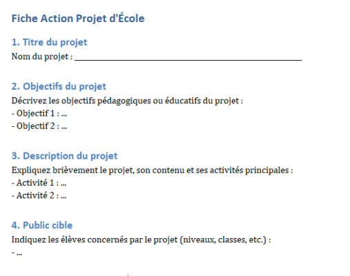 Structurer une Fiche Action pour un Projet d’École ( Modèle Word )