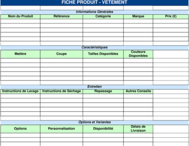 Modèle d’une Fiche Produit de Vêtement à Imprimer