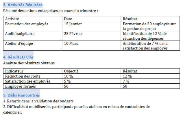Rédiger un Rapport Trimestriel : Modèle Word