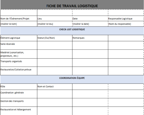 Fiche de Travail Logistique Word et Excel ( Imprimer et Automatisé)