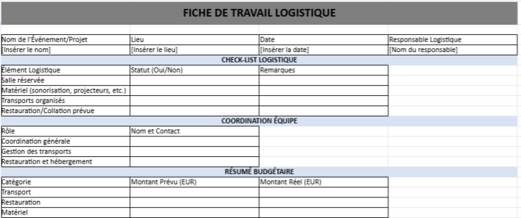 Fiche de Travail Logistique Word et Excel ( Imprimer et Automatisé)