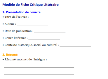 Fiche Méthode : Critique Littéraire - Modèle Word