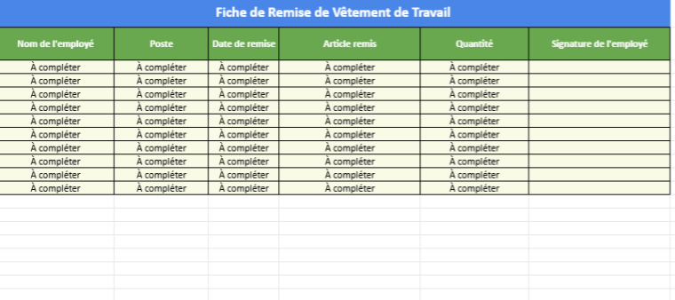 Modèle de Fiche de Remise de Vêtements de Travail ( à Imprimer)
