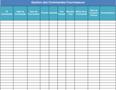 Fiche de Gestion des Commandes Fournisseurs Vierge
