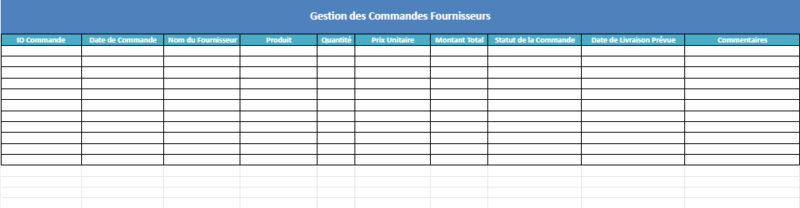 Fiche de Gestion des Commandes Fournisseurs Vierge