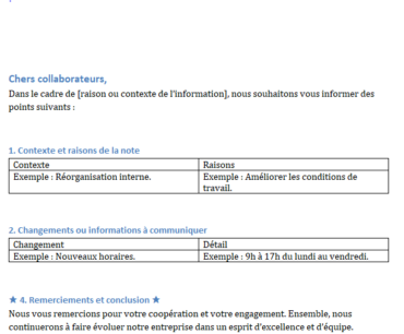 Modèle Word de Note d'Information aux Salariés