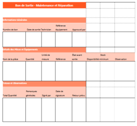 Bon de Sortie en Maintenance et Réparation : Modèle Word Vierge