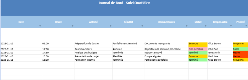 Le journal de bord : Modèle Excel Automatisé et Word