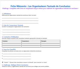 31 Exercices sur les Organisateurs Textuels de Conclusion