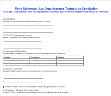 31 Exercices sur les Organisateurs Textuels de Conclusion