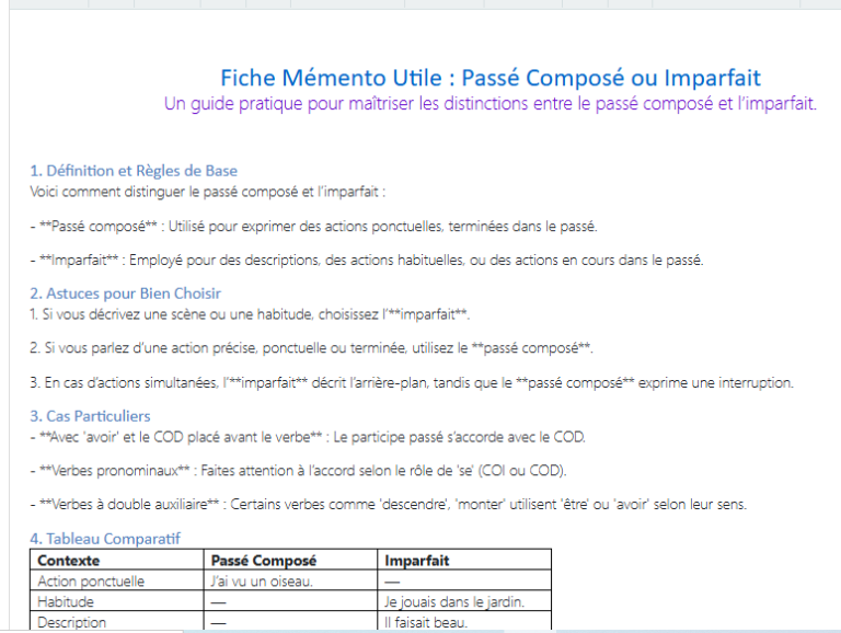 15 Exercices : Passé Composé ou Imparfait ? (Avec Corrections)