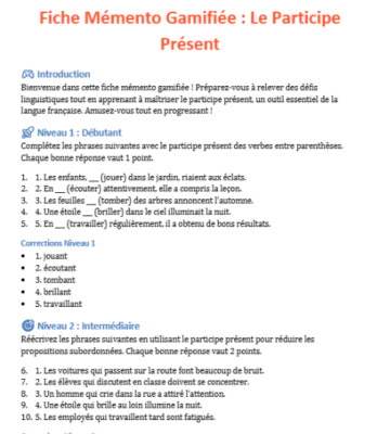 20 Exercices Corrigés sur le Participe Présent
