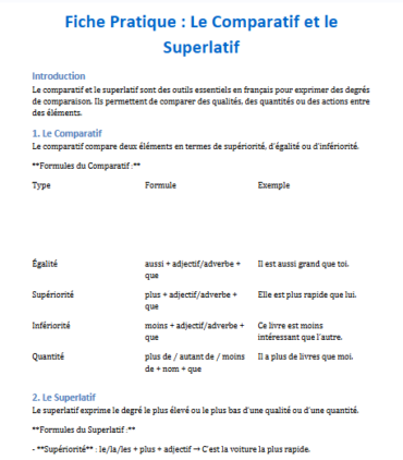 20 Exercices Corrigés : Le Comparatif et le Superlatif