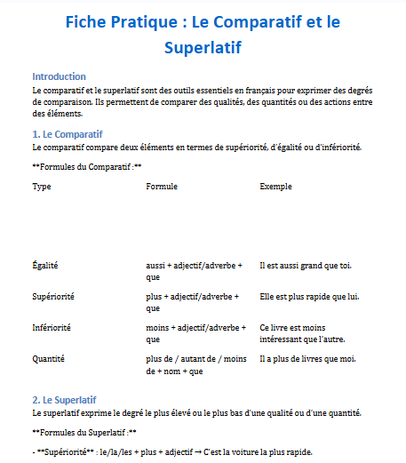 20 Exercices Corrigés : Le Comparatif et le Superlatif