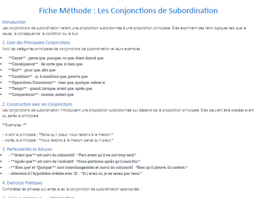 Guide : Les Conjonctions de Subordination