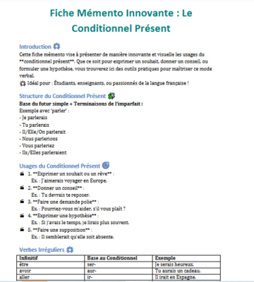 Le Conditionnel Présent en Français + Fiches Pédagogiques