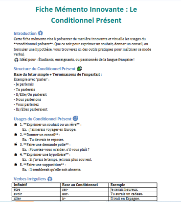 Le Conditionnel Présent en Français + Fiches Pédagogiques
