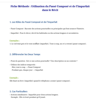 Passé Composé et de l’Imparfait dans le Récit + Fiche Méthode