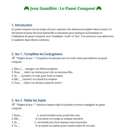 Le Passé Composé : Guide Théâtralisé + Jeux Gamifiés