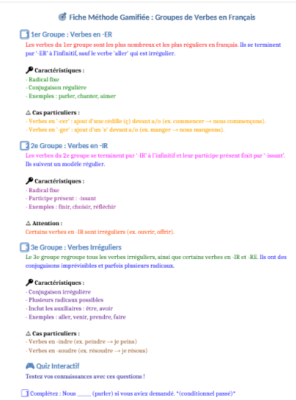 20 Exercices Corrigés : Groupes de Verbes en Français