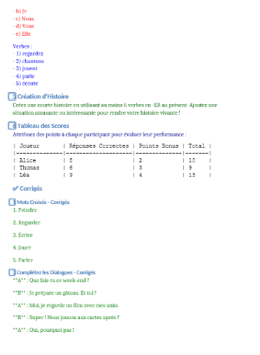 Jeu de Conjugaison : Explorez les Verbes en -ER au Présent