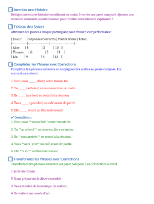 35 Exercices sur le Passé Composé (Avec Corrections)
