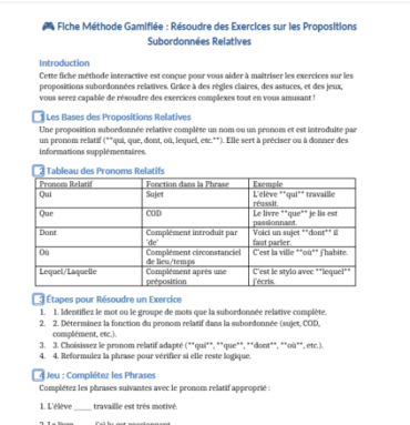 40 Exercices Corrigés sur les Propositions Subordonnées Relatives