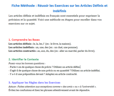 20 Exercices Corrigés : Articles Définis et Indéfinis