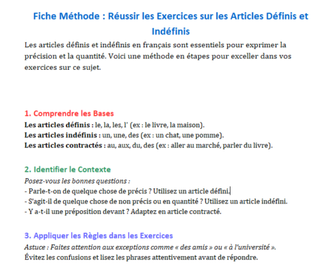 20 Exercices Corrigés : Articles Définis et Indéfinis