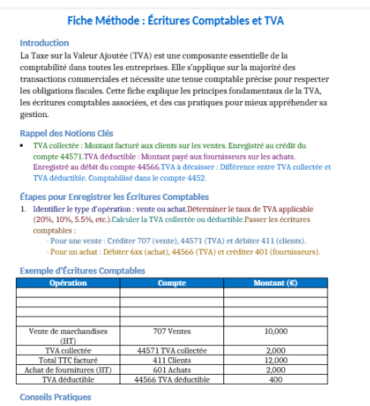 15 Exercices Corrigés sur les écritures comptables liées à la TVA