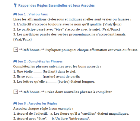 30 Exercices Corrigés sur les Accords en Genre et en Nombre