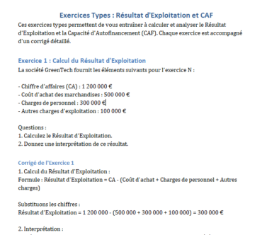 Résultat d'Exploitation et la CAF : Étude de Cas, Modèle Excel