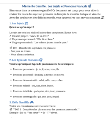 25 Exercices sur les Sujets et Pronoms en Français Corrections