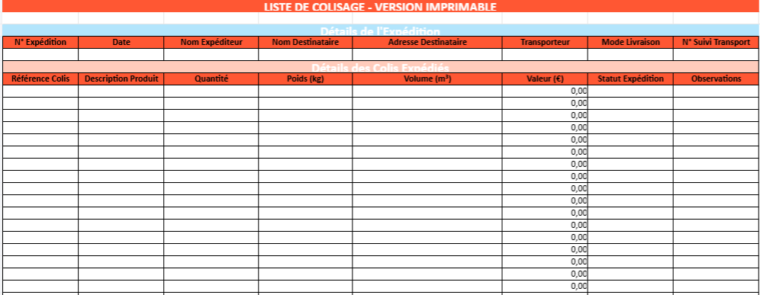 Liste de Colisage : Modèle Excel à Imprimer + Version Automatisée