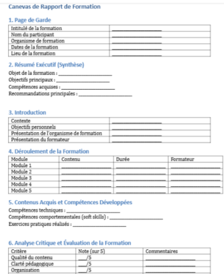 Rédiger un Rapport de Formation : Exemple, Canevas Word