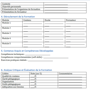 Rédiger un Rapport de Formation : Exemple, Canevas Word