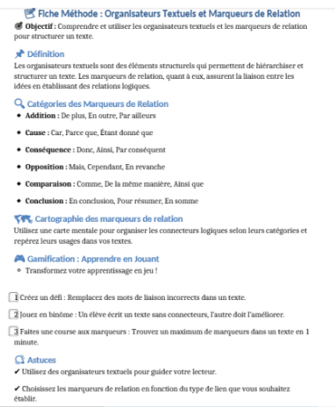 Organisateur Textuel Marqueurs de Relation : Exercices Corrigés