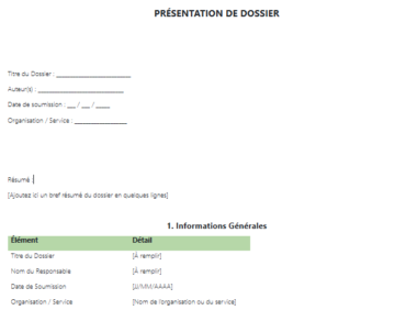 Rédaction d’une Présentation de Dossier : Canevas Word