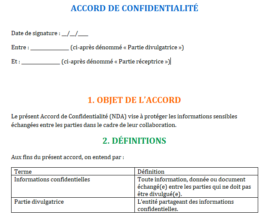 Accord de Confidentialité (NDA) : Modèle Word