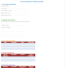 Fiche de Mission : Modèle Excel, Word et Exemple