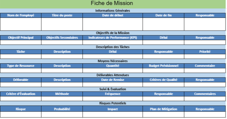 Fiche de Mission : Modèle Excel, Word et Exemple