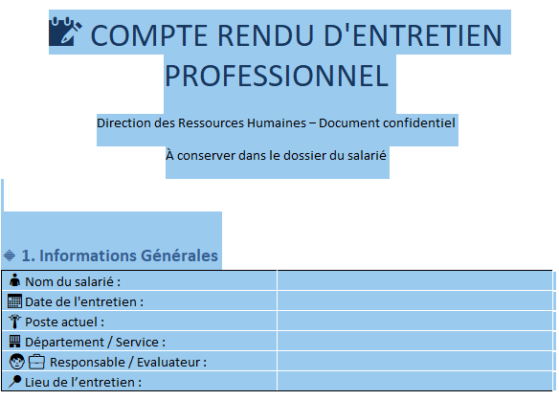 COMPTE RENDU D'ENTRETIEN PROFESSIONNEL : Modèle