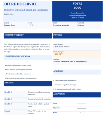 Offre de Service : Modèle Word et PPT à Télécharger