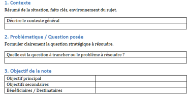 Note Stratégique : méthodologie de rédaction - canevas à remplir