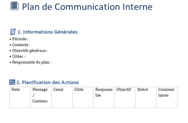 Plan de communication interne dans Excel, Word et PPT