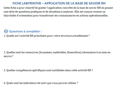 Planification des principales activités des Ressources Humaines