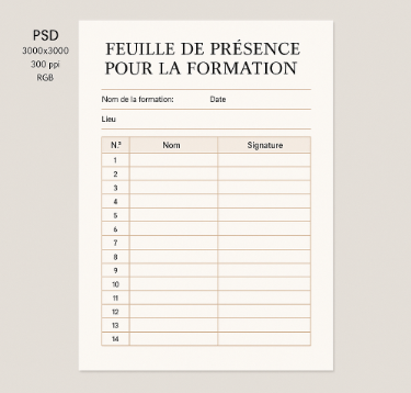 Modèle de Feuille de Présence à la Formation ( à Imprimer )