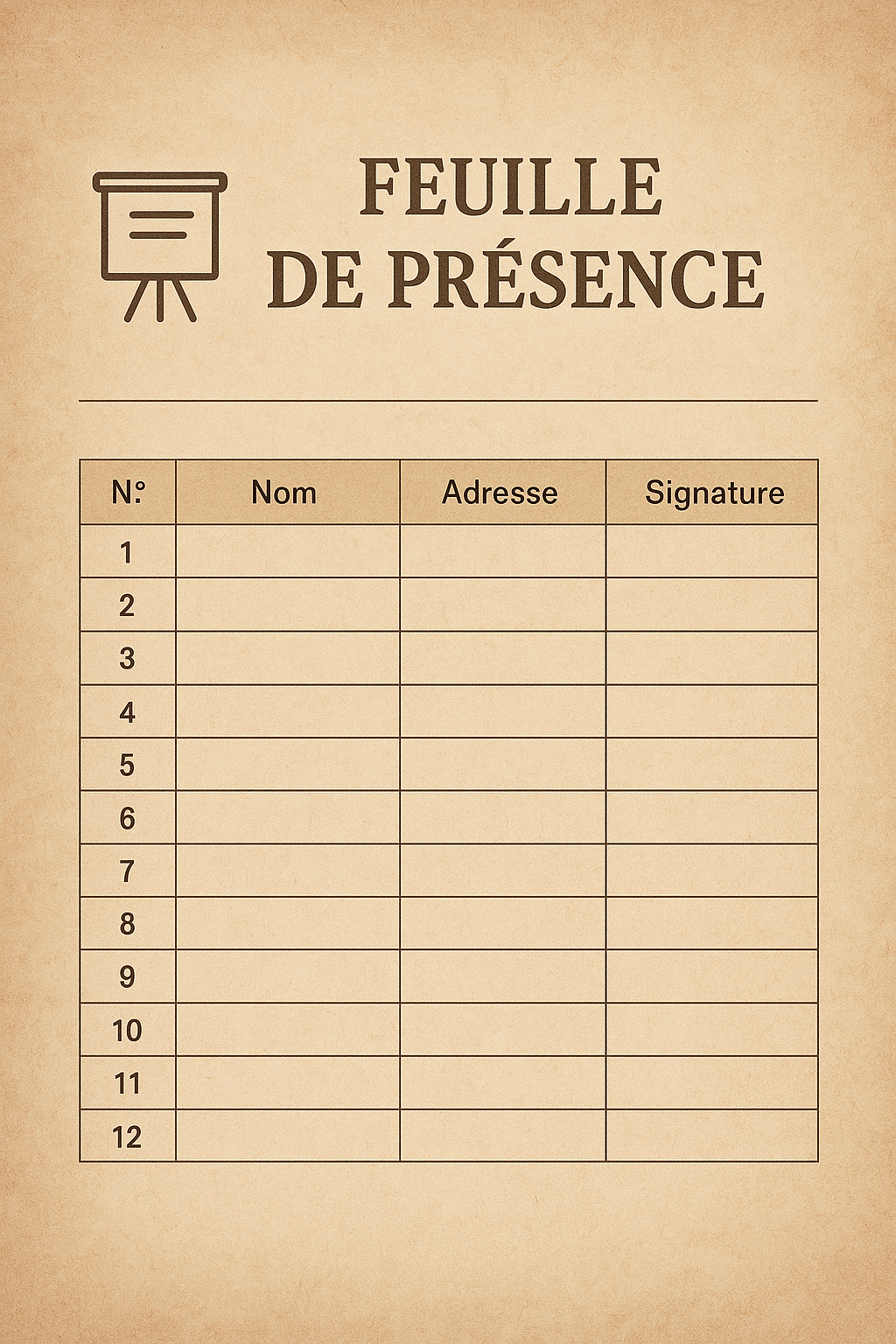 Modèle de Feuille de Présence à la Formation ( à Imprimer )