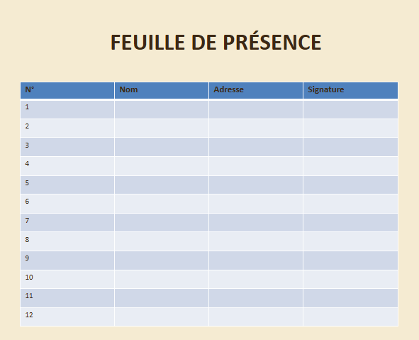 Modèle de Feuille de Présence à la Formation ( à Imprimer )